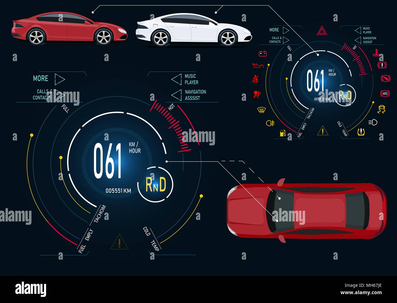 Car service. Digital automotive dashboard of a modern car. Graphic ...