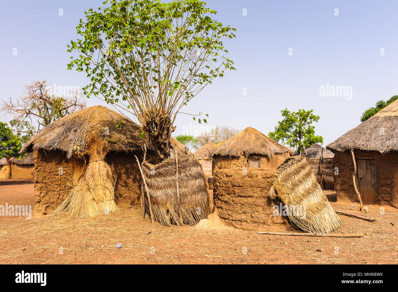 Close view of the poor house for living of the people of Ghana, Africa ...