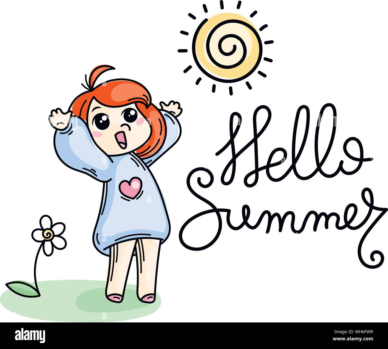 Hello summer. Cute cartoon kids. Vector and illustration Stock Vector ...