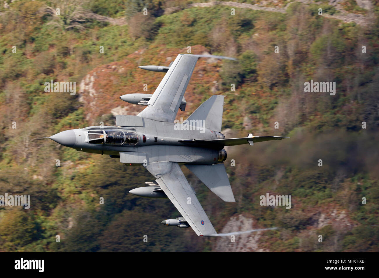Royal Air Force Panavia Tornado GR4 aircraft flying low level in the ...