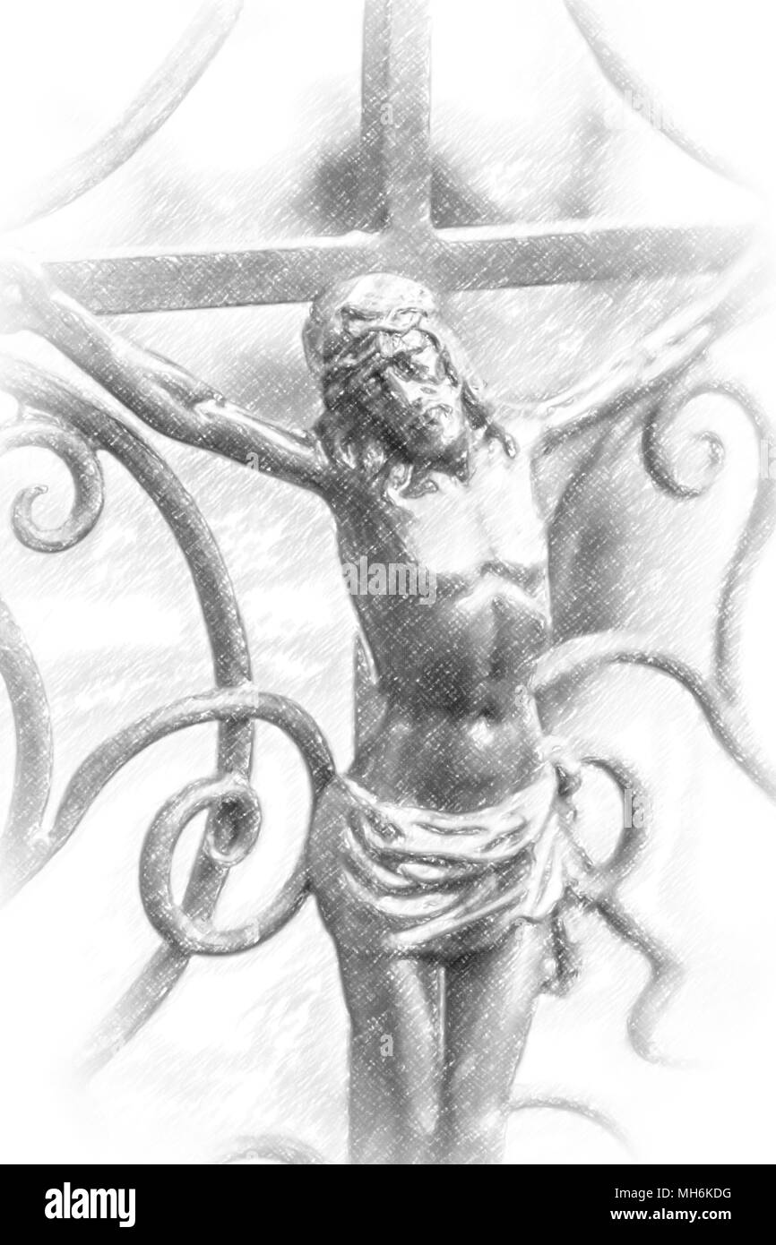illustration of the Crucifixion of Jesus Christ with crown of thorns ...