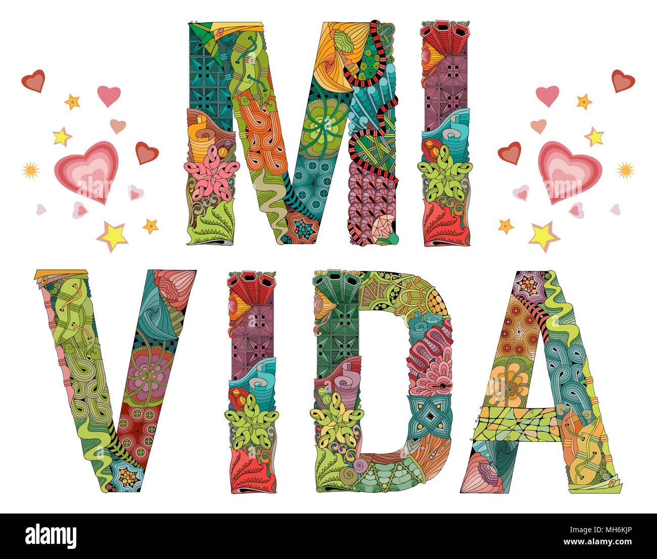 Hand-painted art design. Hand drawn illustration word MI VIDA. My life ...
