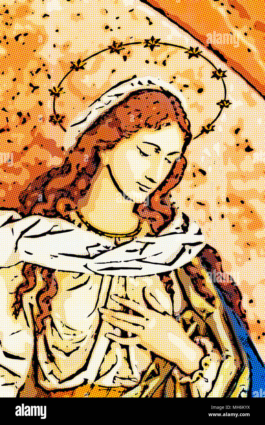 comics illustration of The Blessed Virgin Mary Stock Photo - Alamy