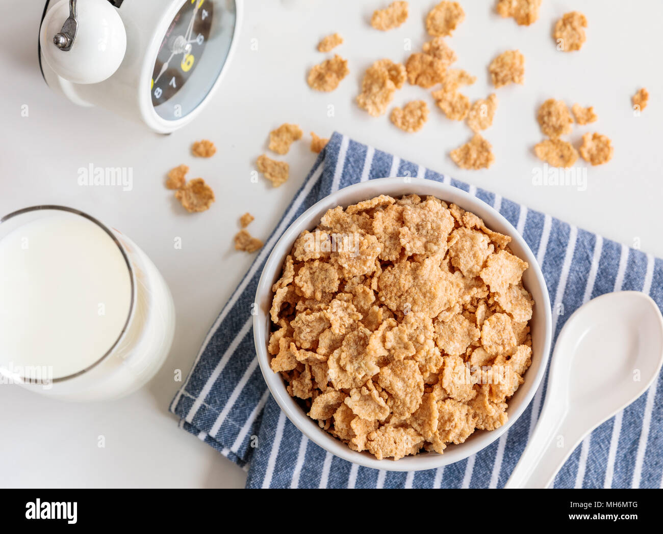Healthy Corn Flakes with milk for Breakfast on table, food and drink ...