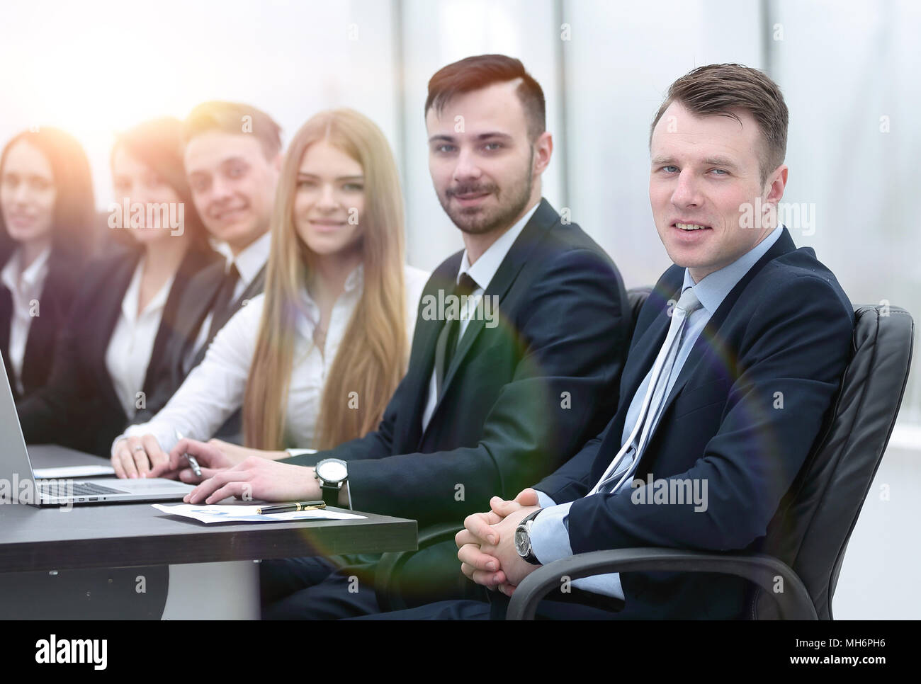 business team sitting at Desk in the conference room Stock Photo - Alamy