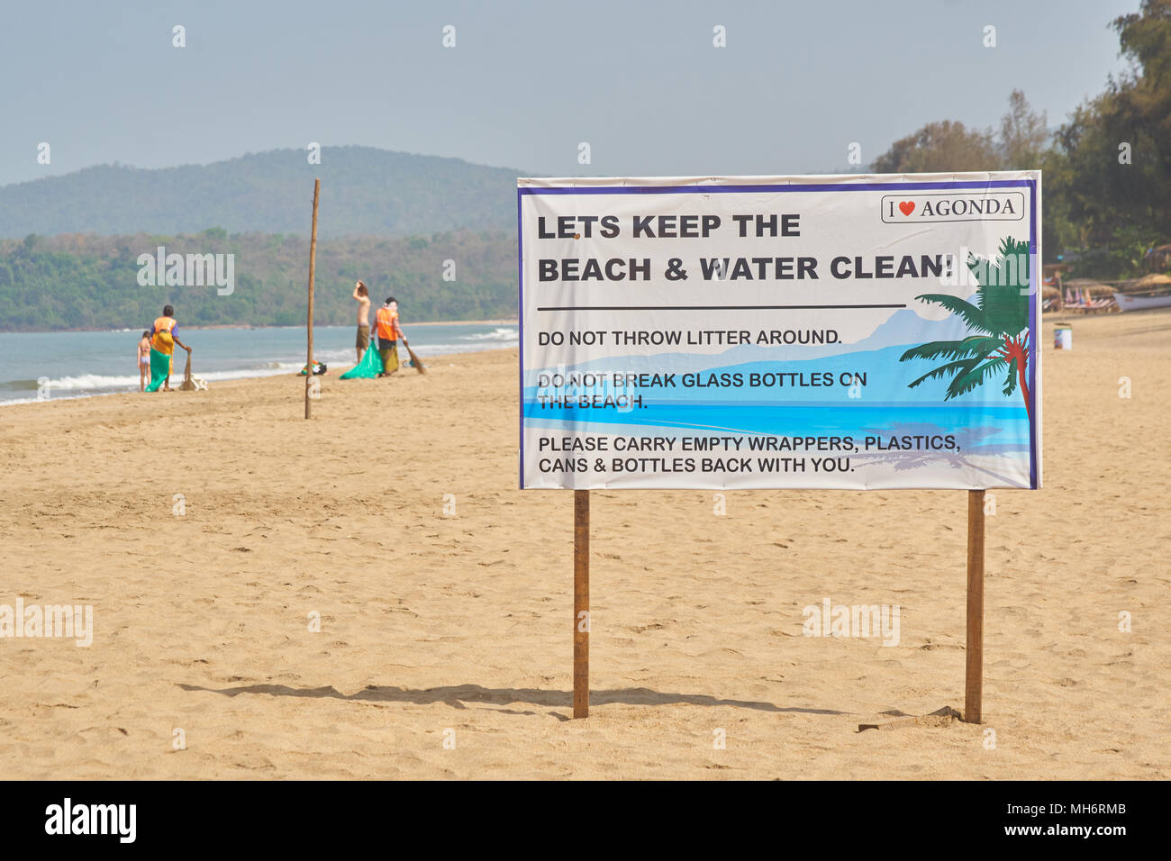 A sign reminding to leave trash at the beach in Agonda, Goa Stock Photo ...