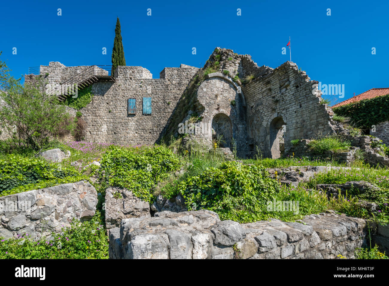The ruins of the old citadel and city walls in Stari Bar town near Bar ...