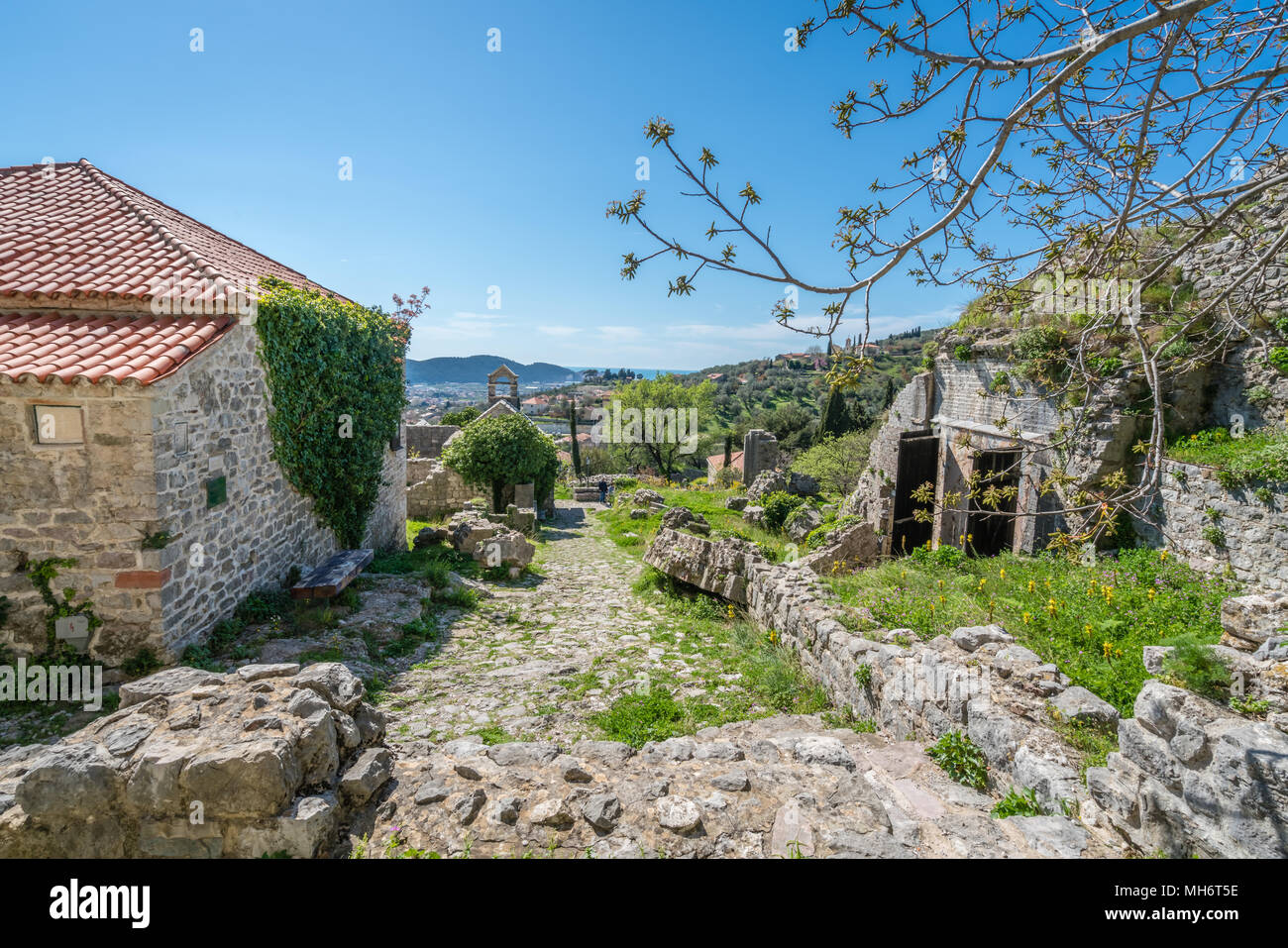 The ruins of the old citadel and city walls in Stari Bar town near Bar ...