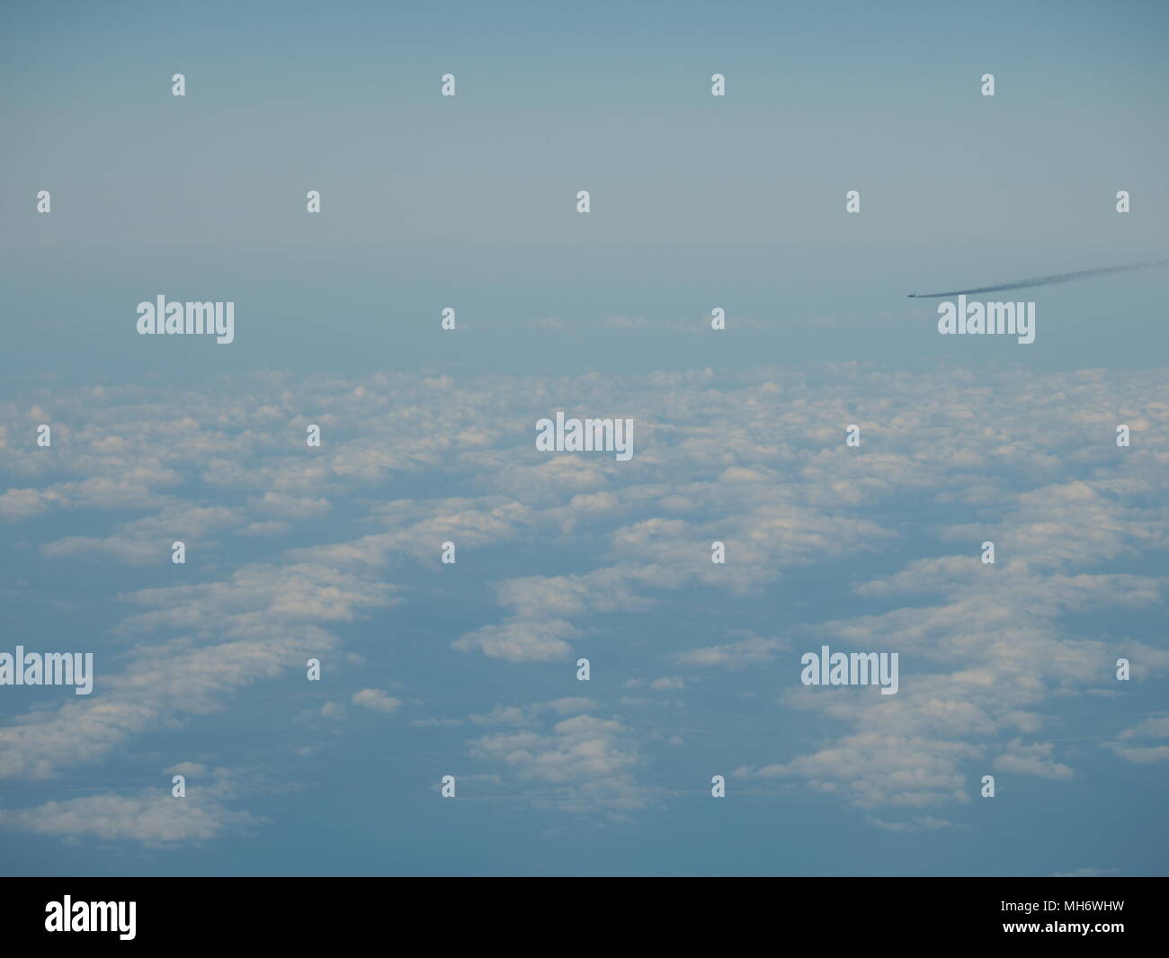 Beauty panorama of blue sky and cloud and plane approaches as seen ...