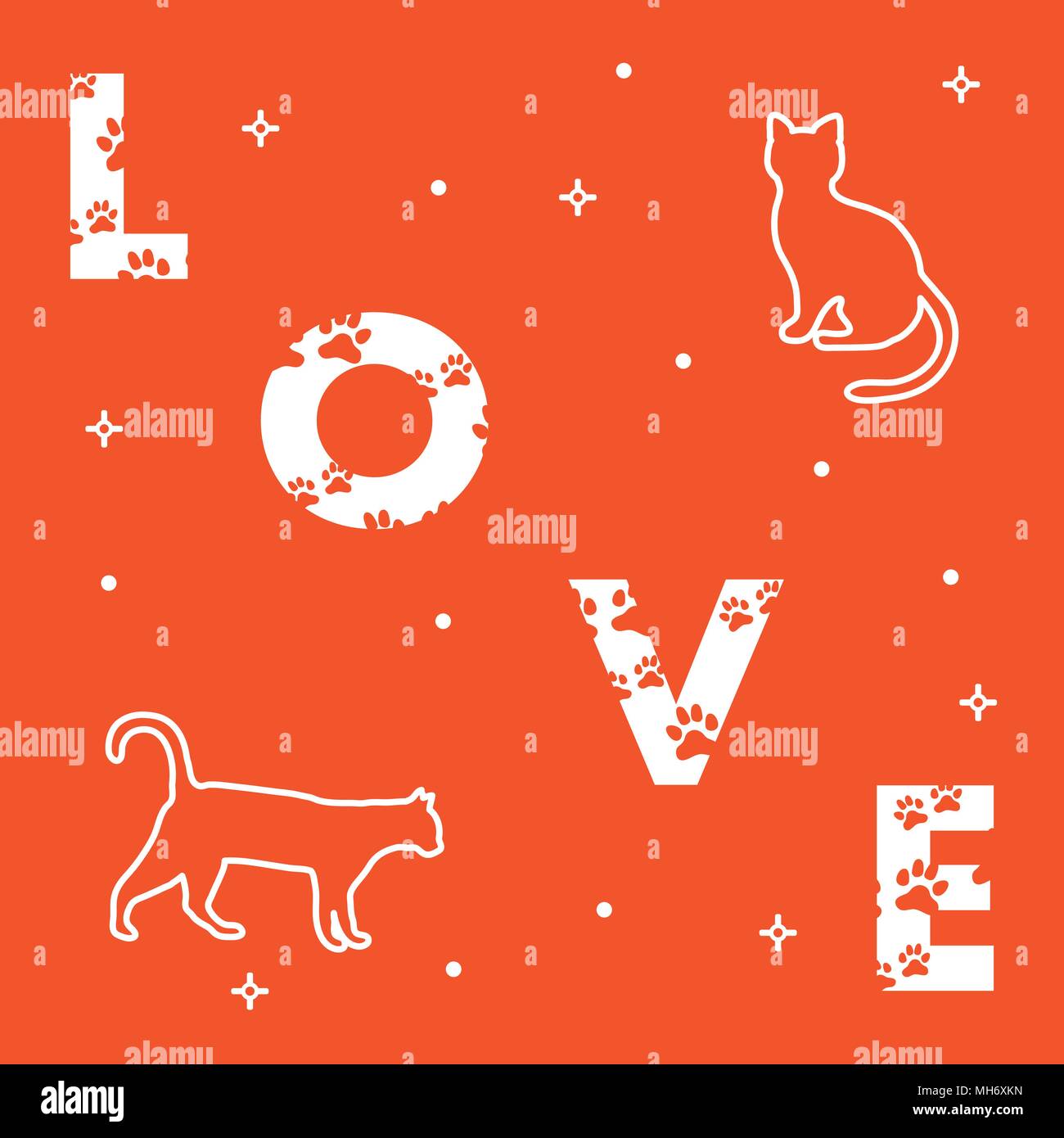 Word: Love. The message is decorated with traces of a cat. Cats ...