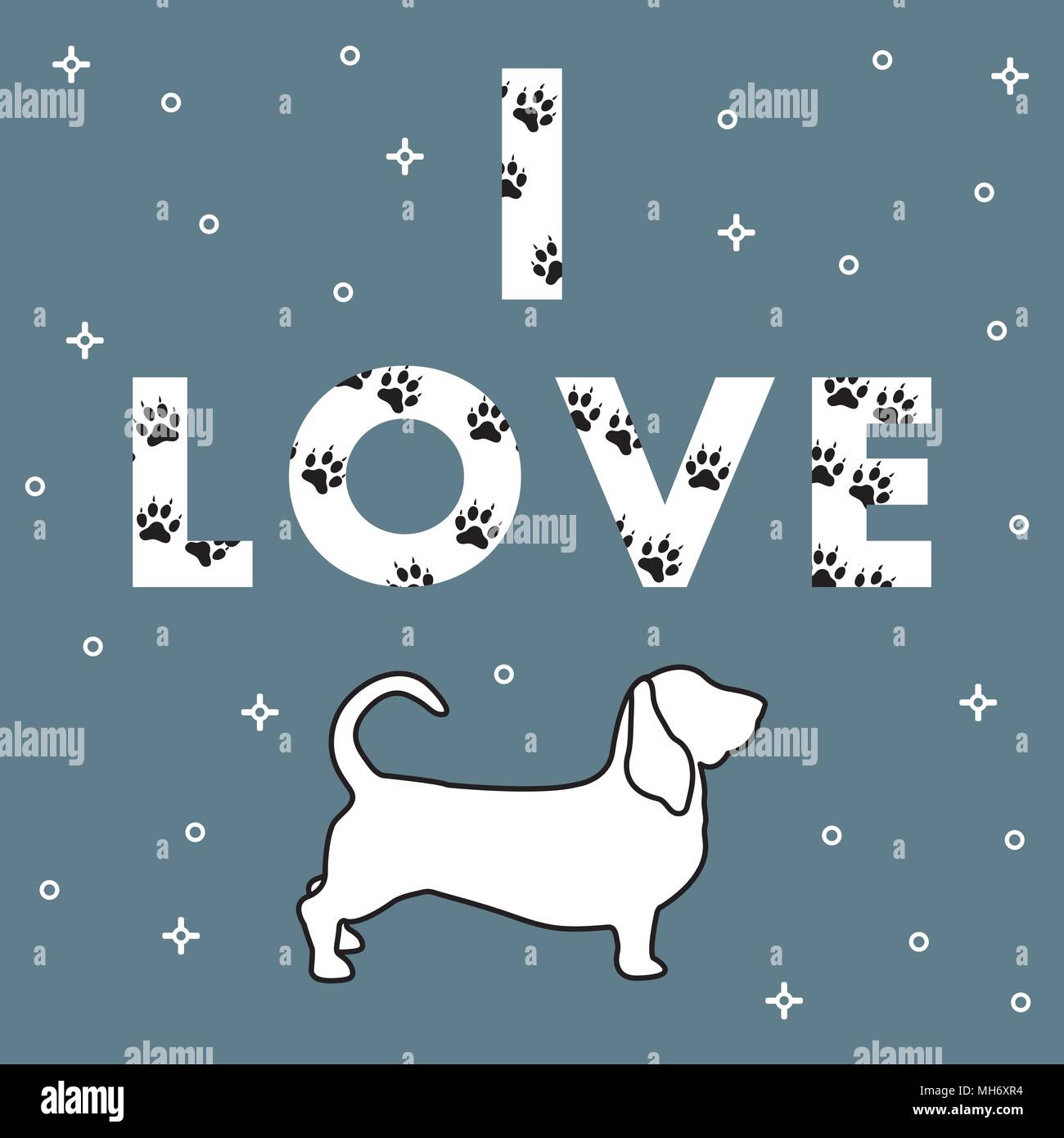 Phrase: I Love and dog. The message is decorated with traces. Template ...
