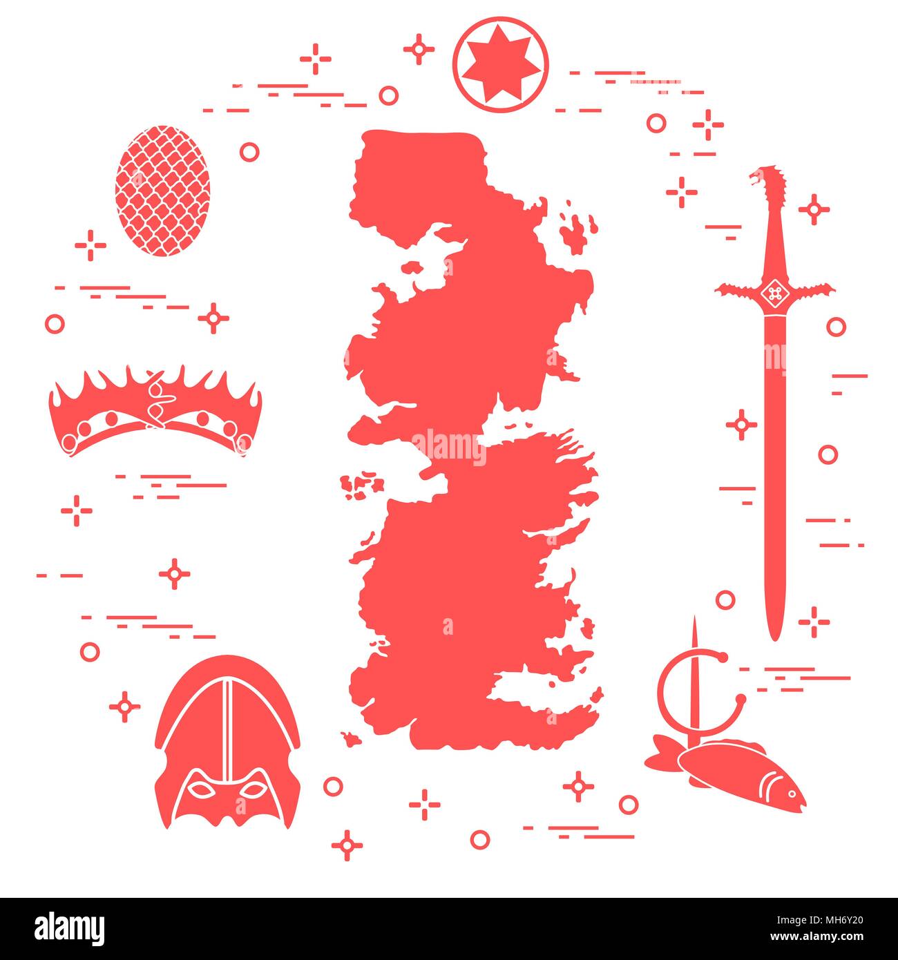 Symbols of the popular fantasy television series. Art and cinema theme ...