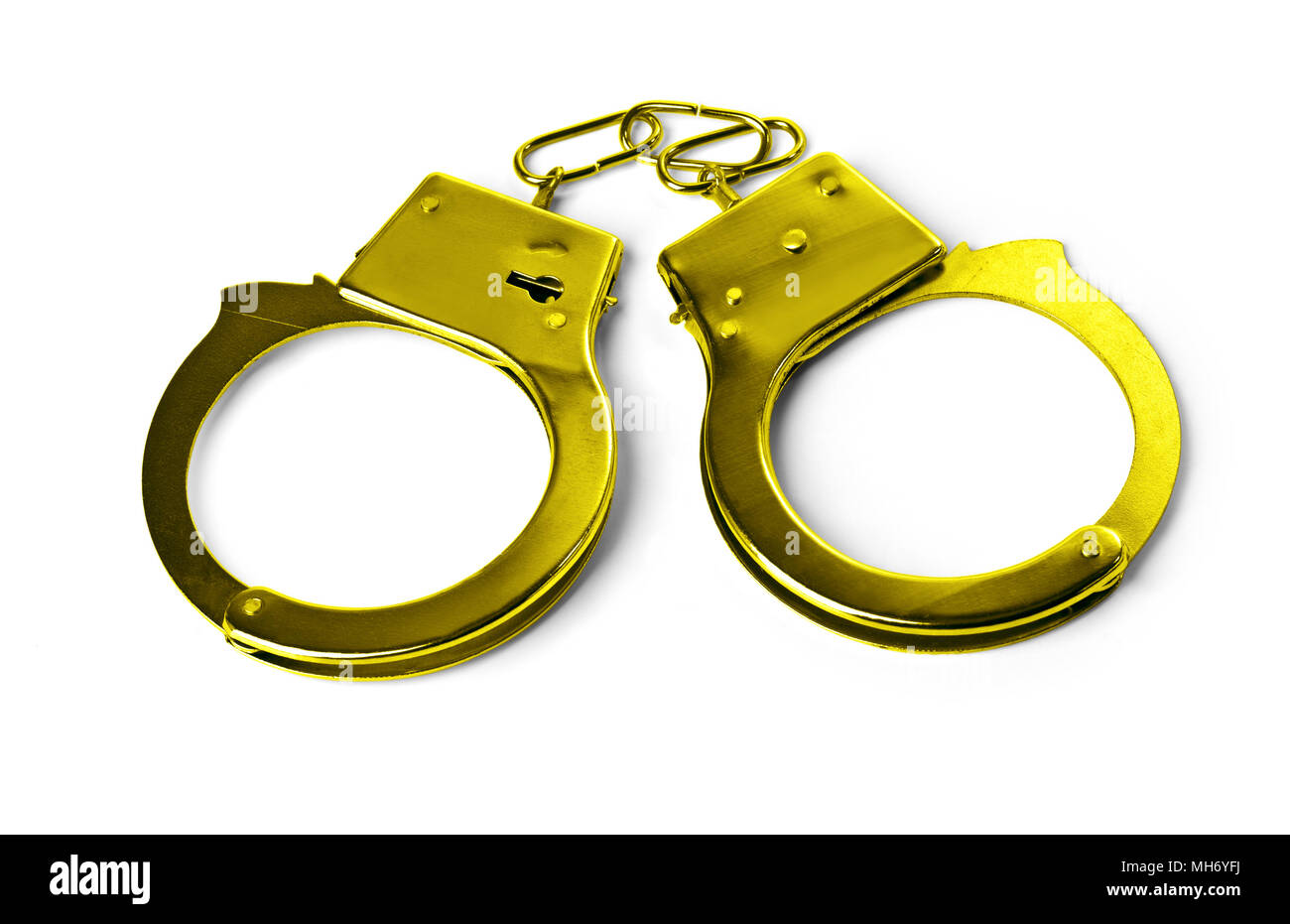 gold handcuffs on white background with clipping path Stock Photo - Alamy