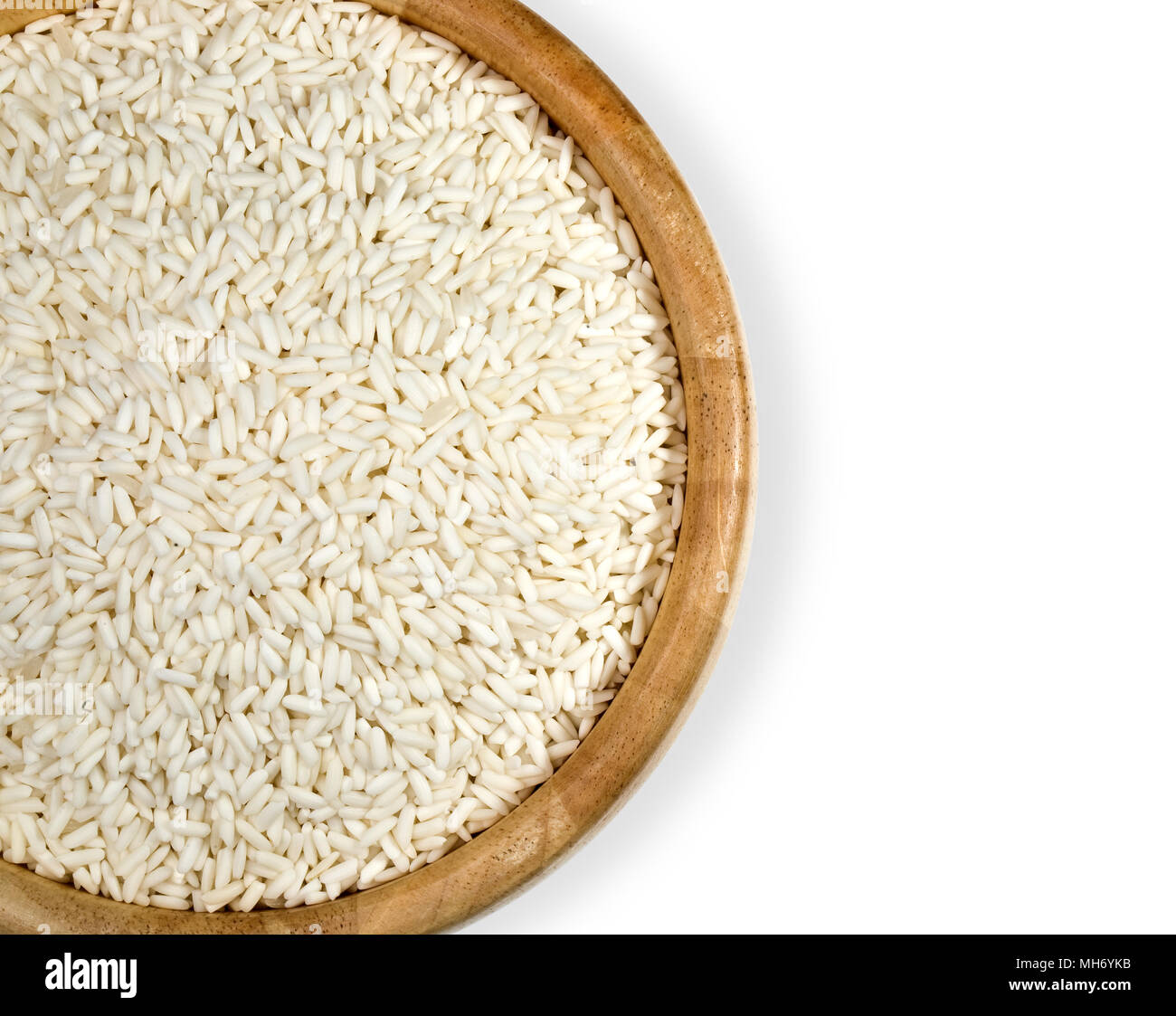 Rice heap in bowl top view surface isolated on white background with ...