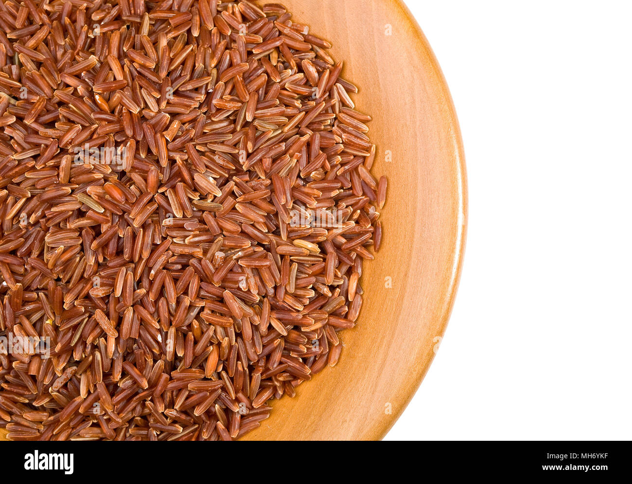 Rice heap in bowl top view surface isolated on white background with ...
