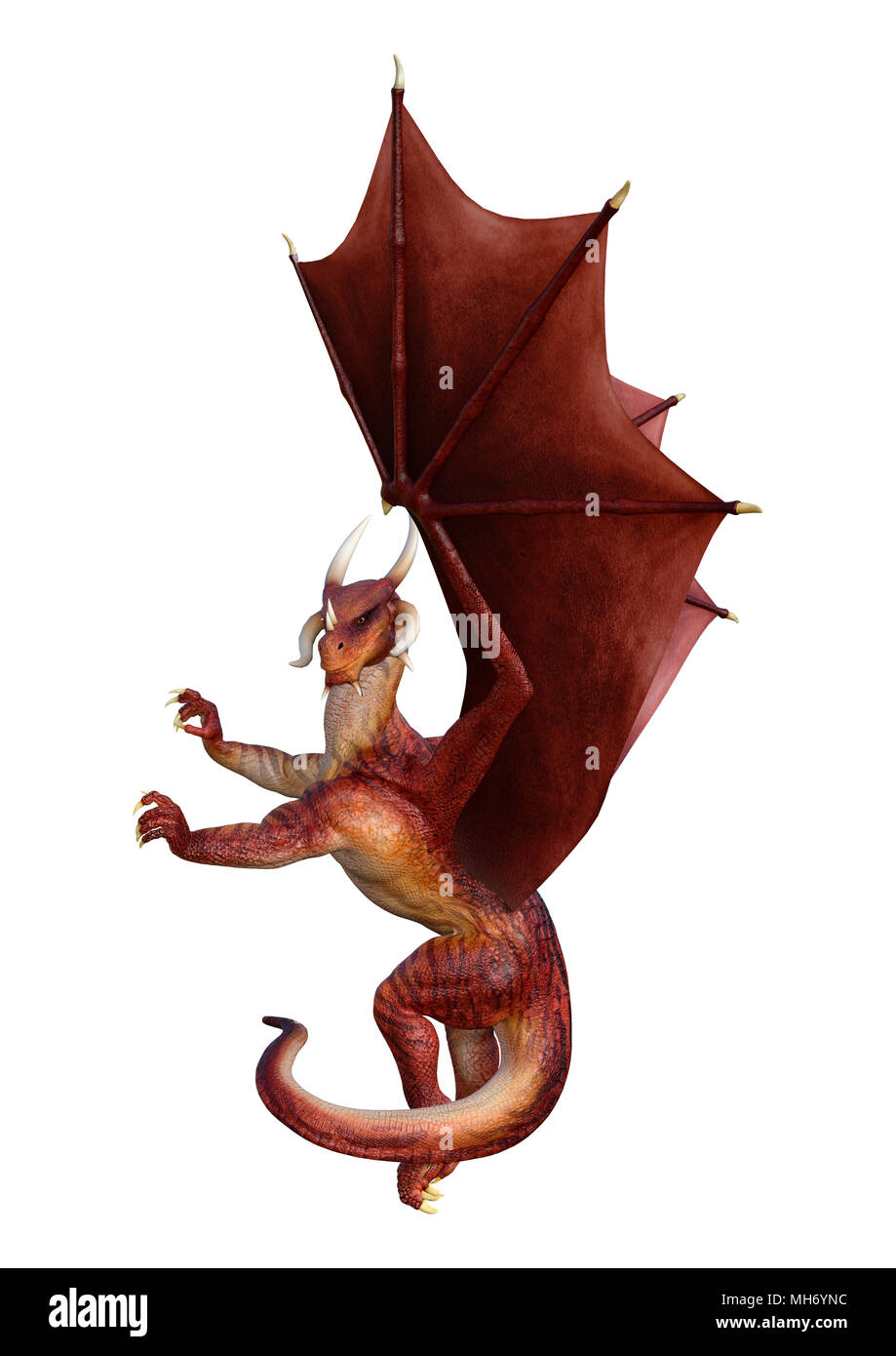 3D rendering of a red fairy tale dragon isolated on white background ...