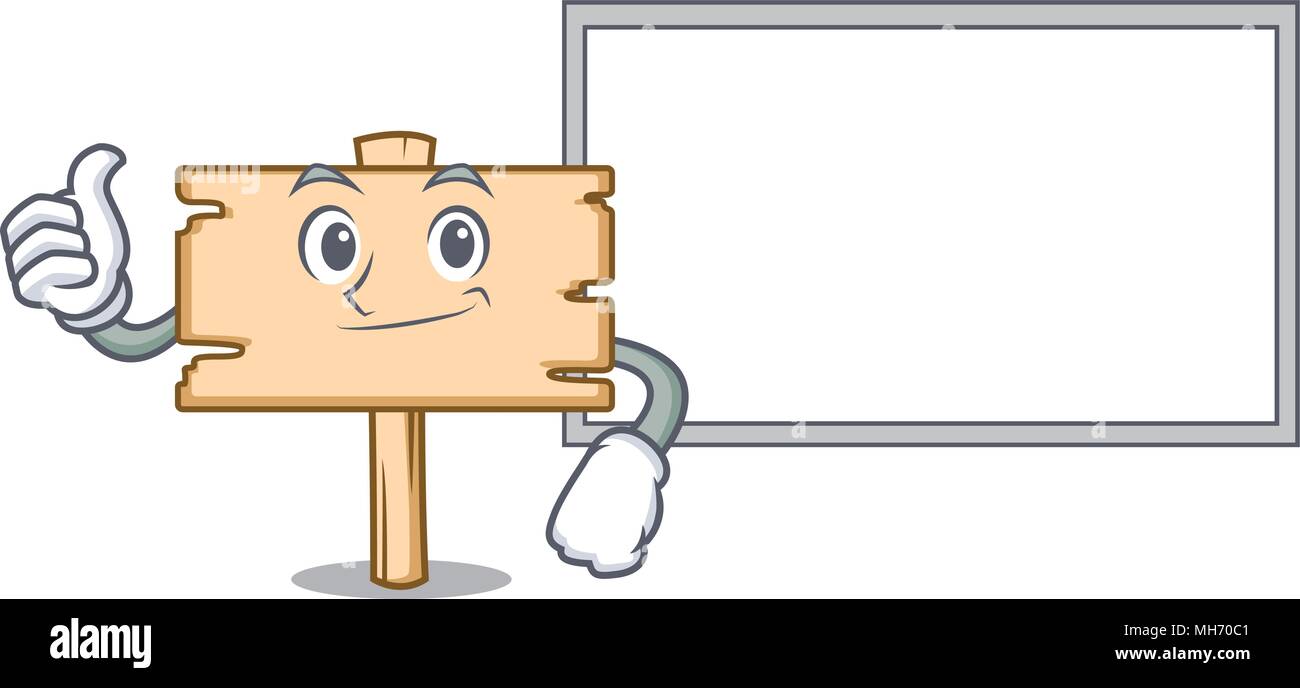 Thumbs up with board wooden board character cartoon Stock Vector Image ...