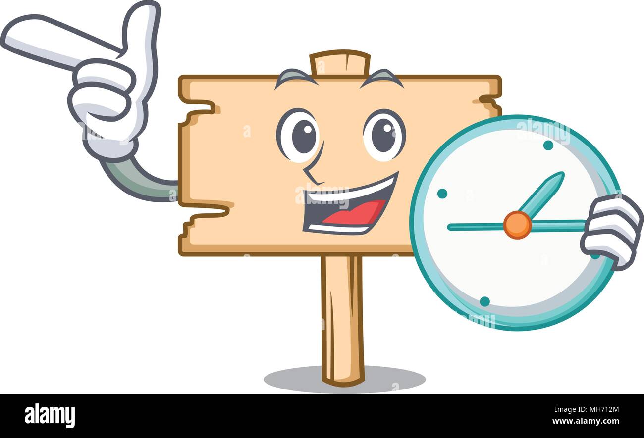 With clock wooden board character cartoon Stock Vector Image & Art - Alamy