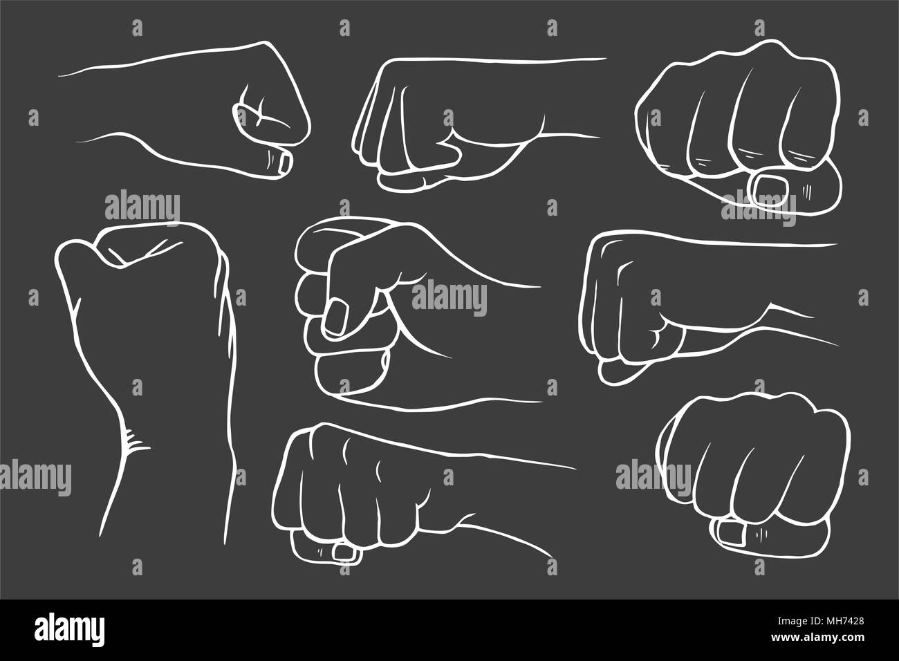 Set of fists in vintage style isolated on white background. Vector ...