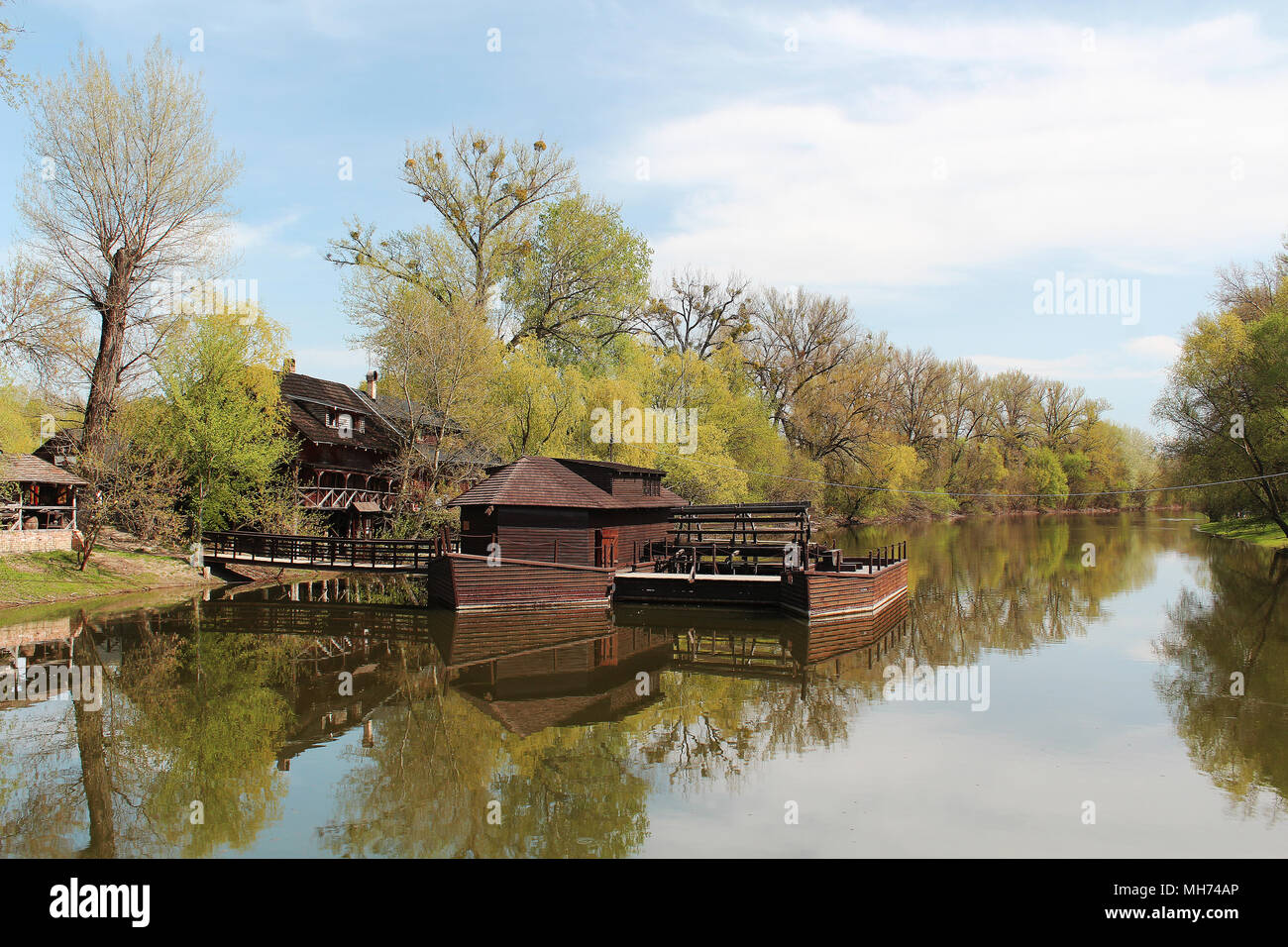 Floating boat mill - traditional wooden mill, now technical museum ...