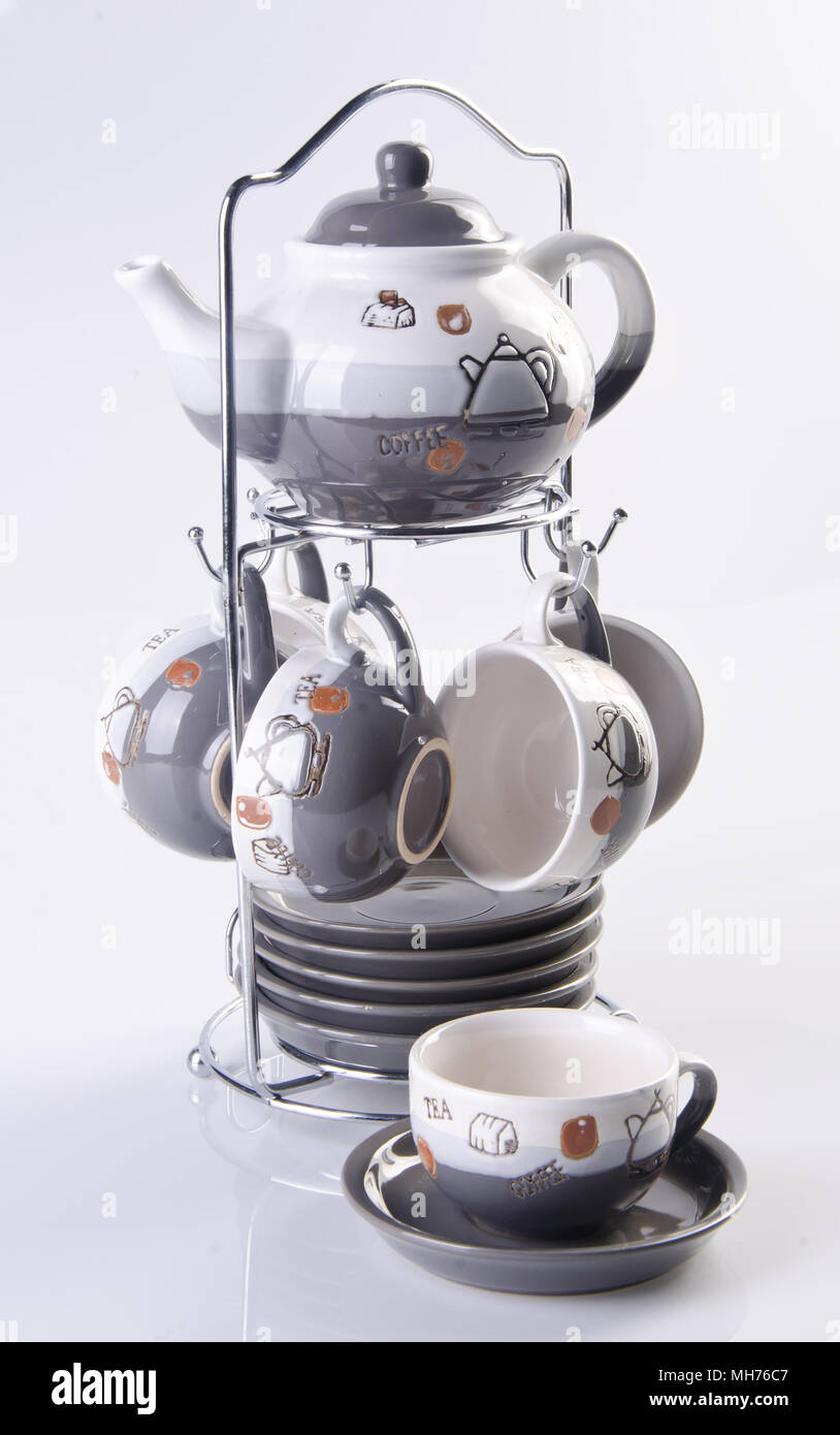 tea pot set, Porcelain tea pot and cup on white background Stock Photo ...