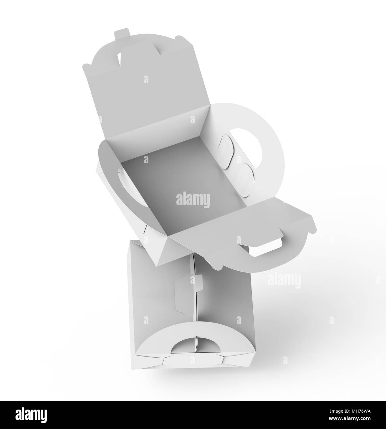 White box with handle, gift or food carton package set in 3d render for ...