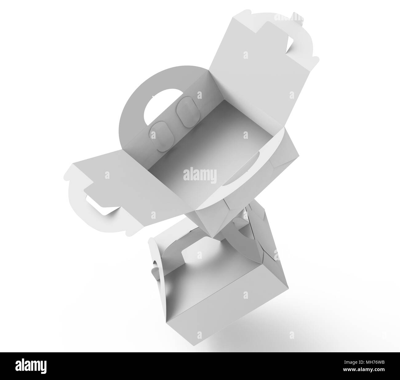 White box with handle, gift or food carton package set in 3d render for ...
