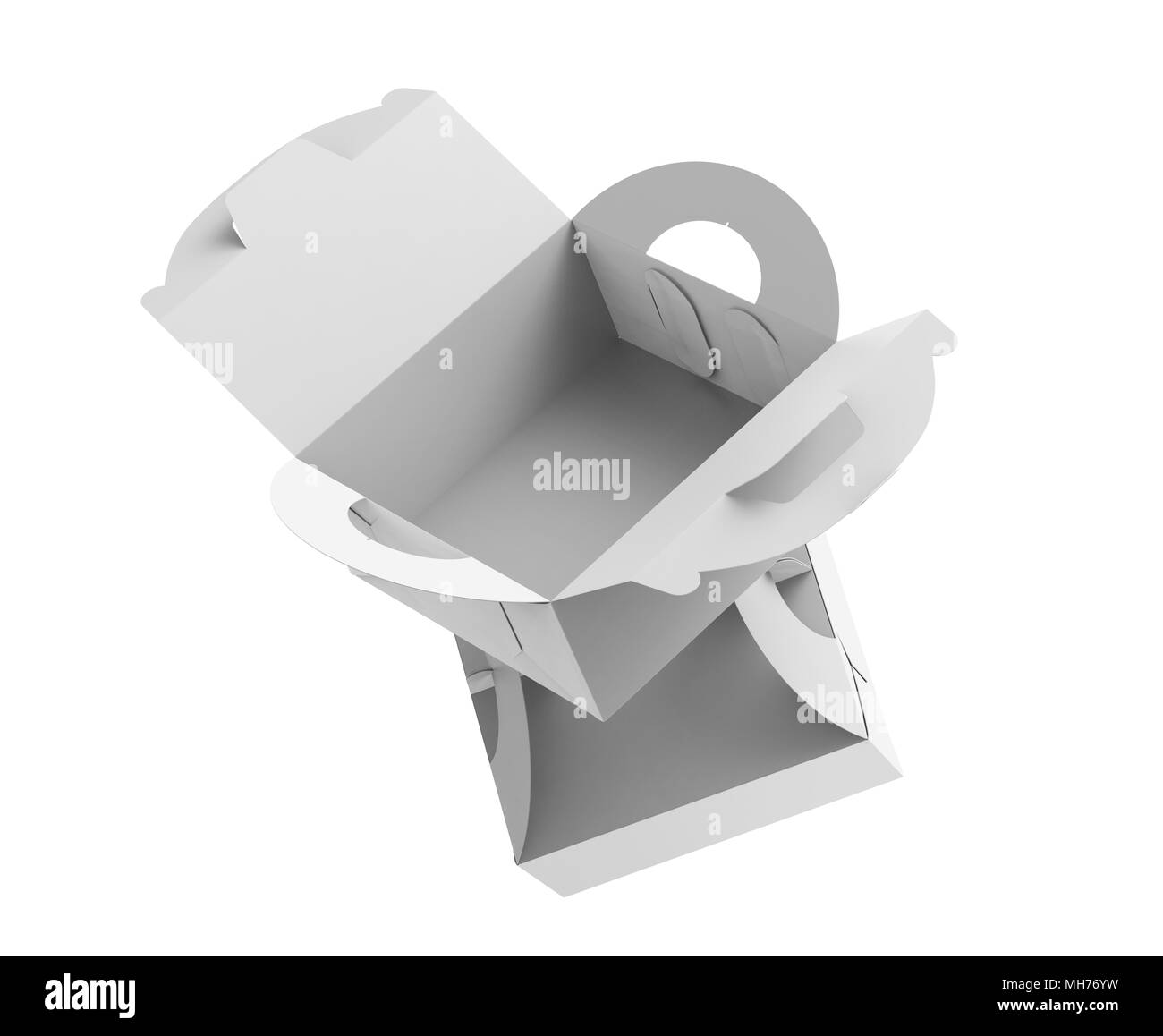 White box with handle, gift or food carton package set in 3d render for ...