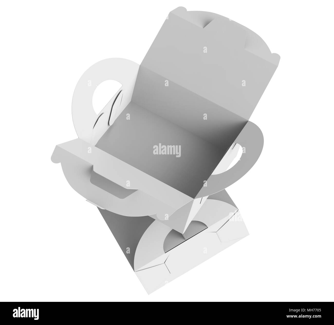 White box with handle, gift or food carton package set in 3d render for ...