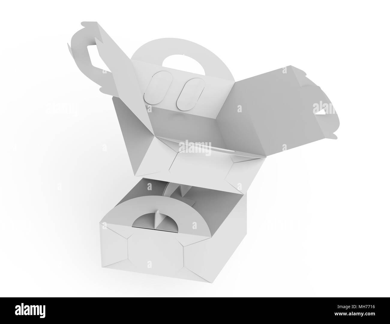 White box with handle, gift or food carton package set in 3d render for ...