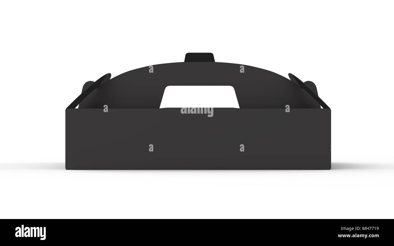 Isolated black carton box with handle in 3d illustration on white ...