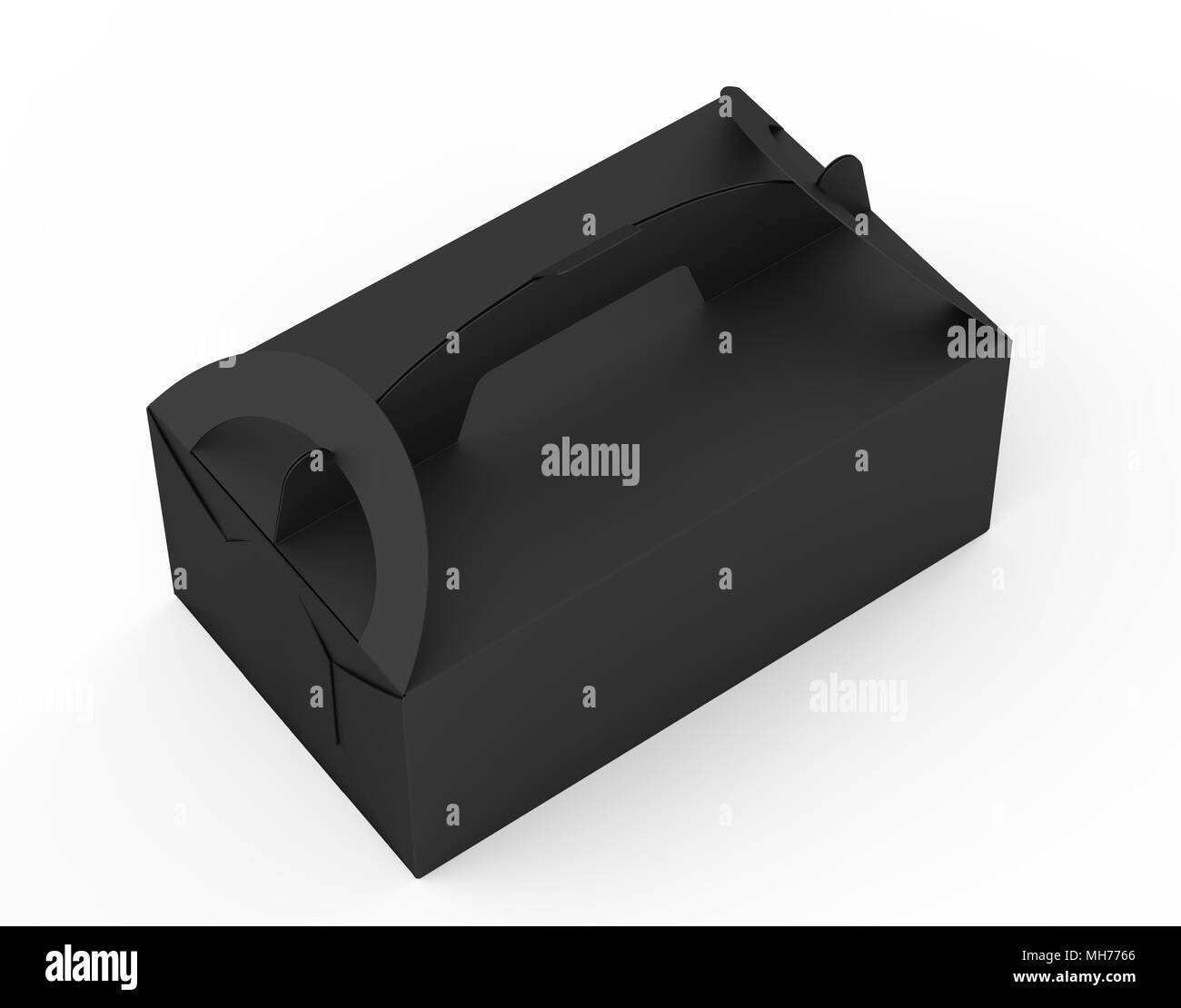 Isolated black carton box with handle in 3d illustration on white ...