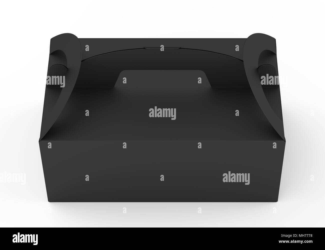 Isolated black carton box with handle in 3d illustration on white ...