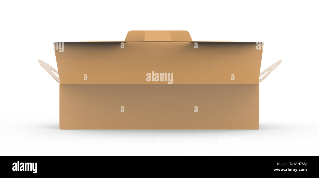Kraft box with handle, gift or food carton package in 3d render for ...