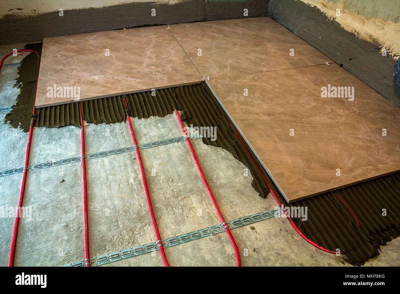 Ceramic tiles and tools for tiler. Floor tiles installation. Home ...