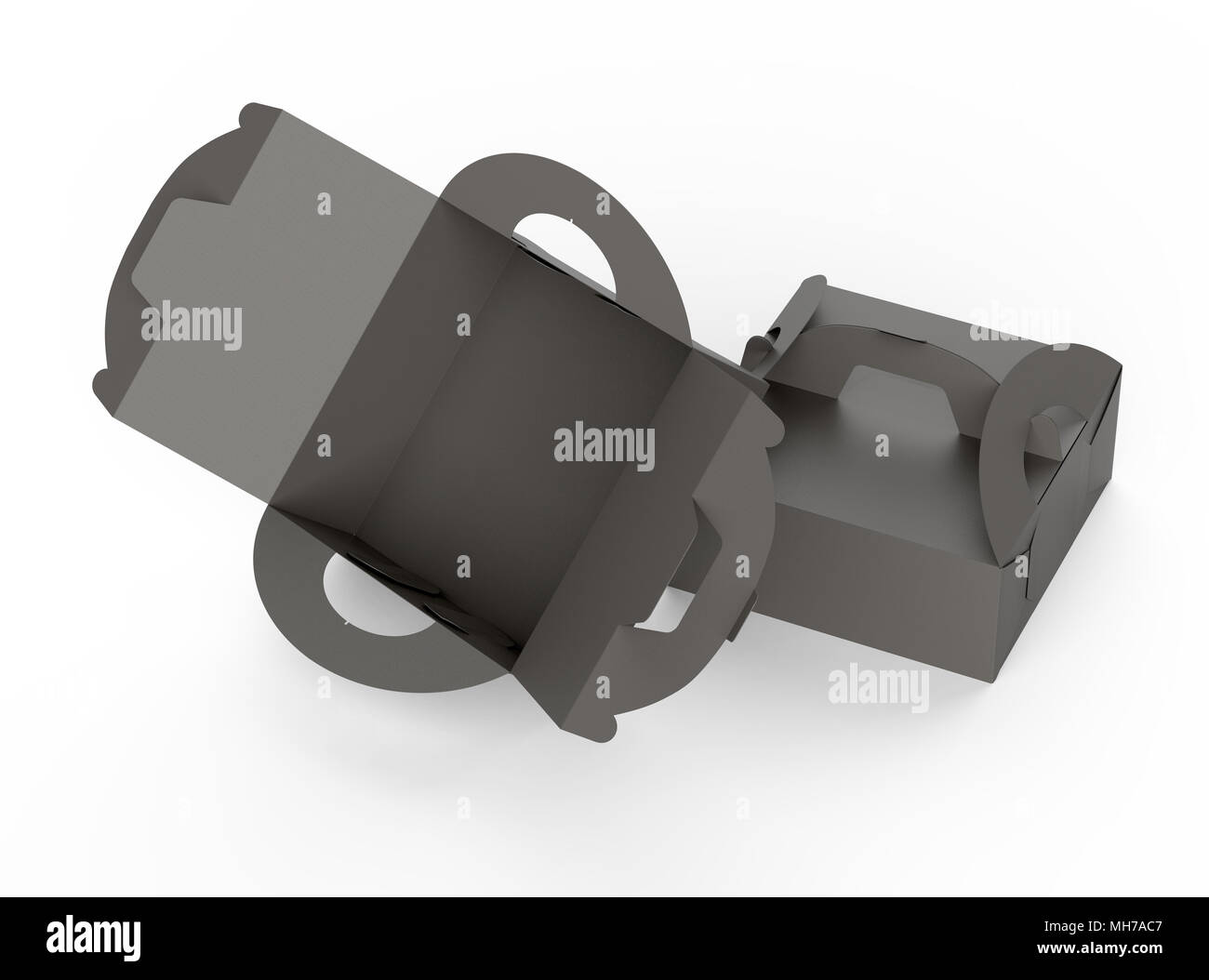 Isolated grey carton boxes with handle in 3d illustration on white ...