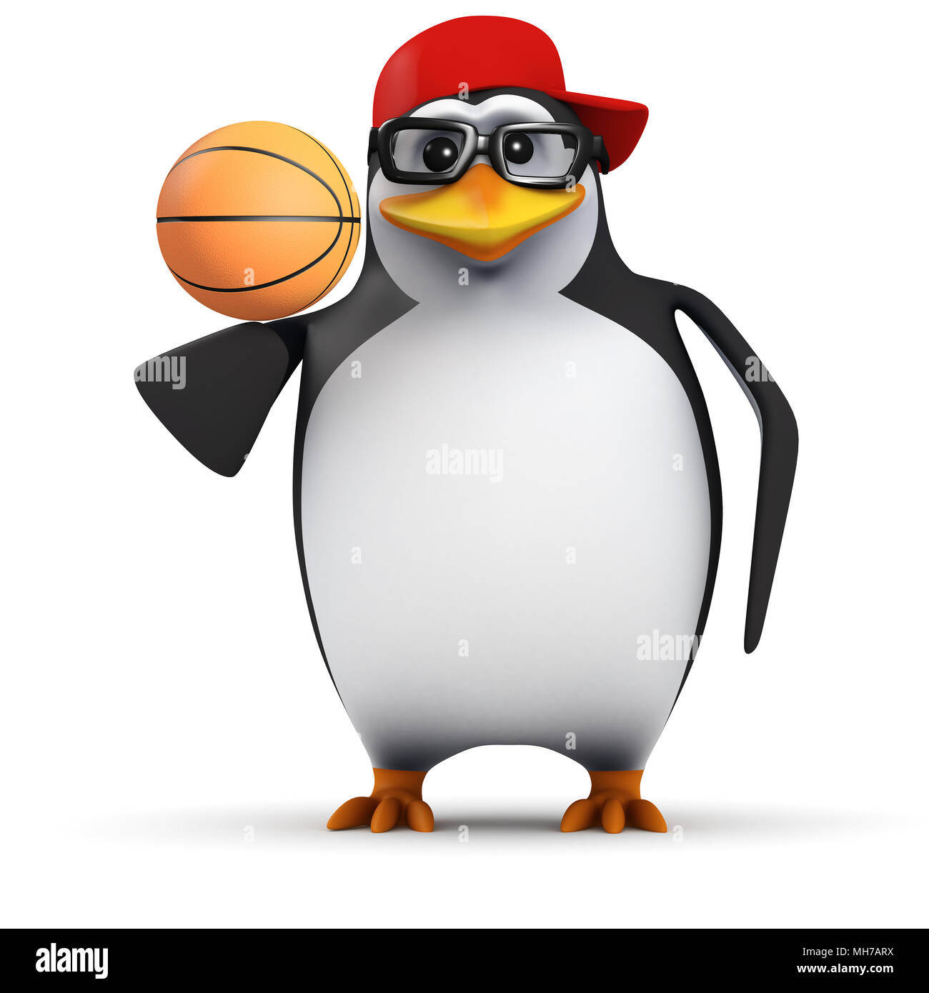 3d render of a funny cartoon penguin in a baseball cap balancing a ...