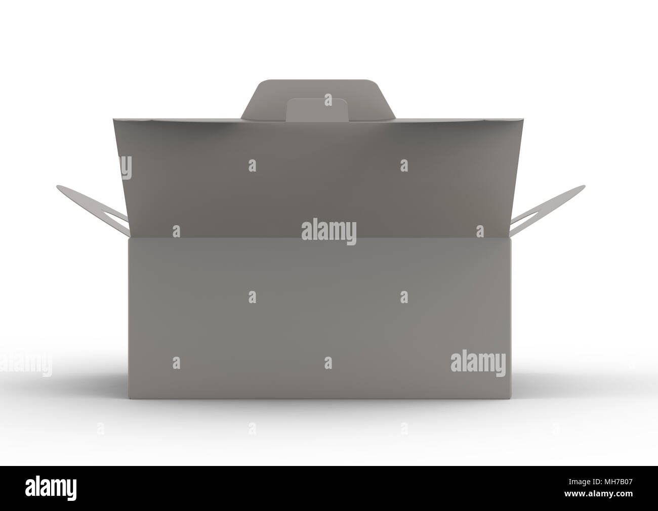 Isolated grey carton box with handle in 3d illustration on white ...