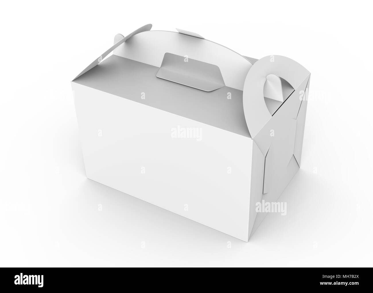 Blank paper box with handle, gift or food carton package in 3d render ...