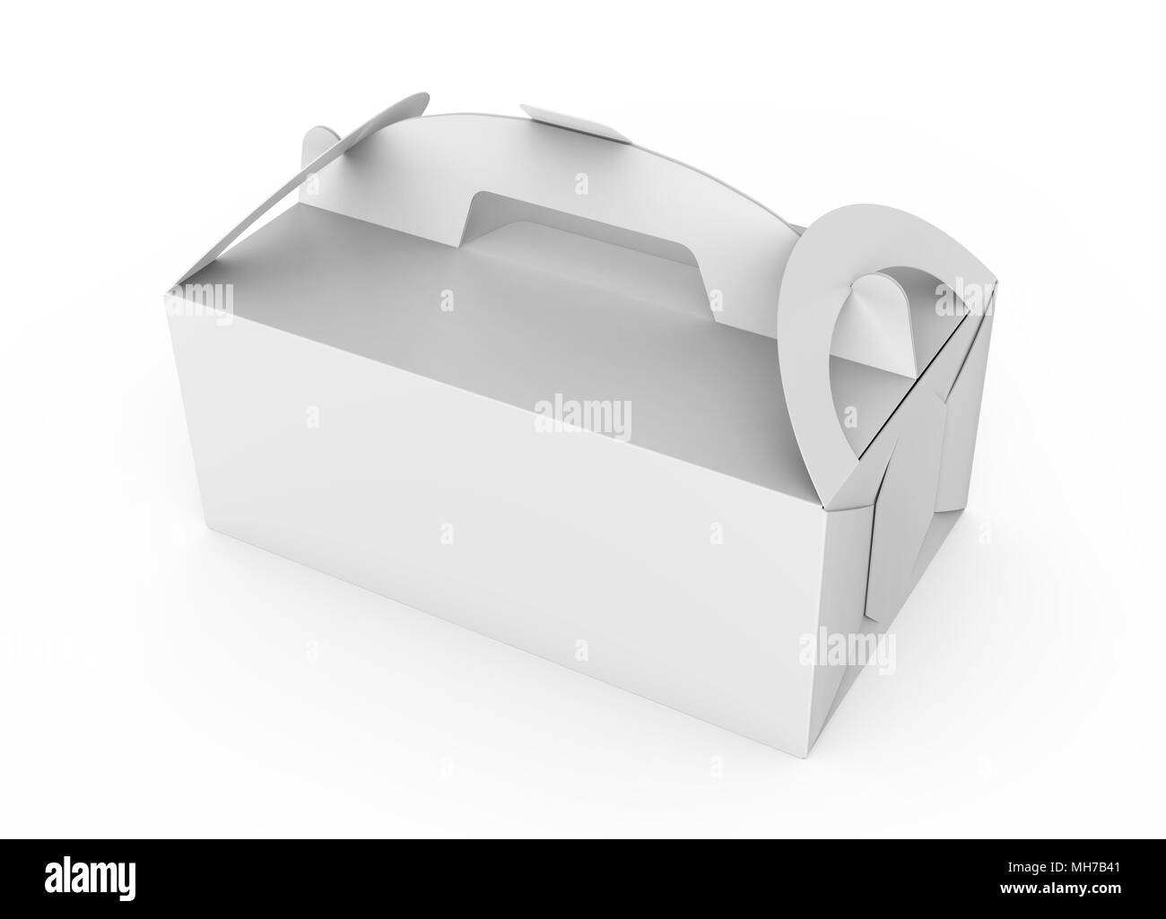 Blank paper box with handle, gift or food carton package in 3d render ...