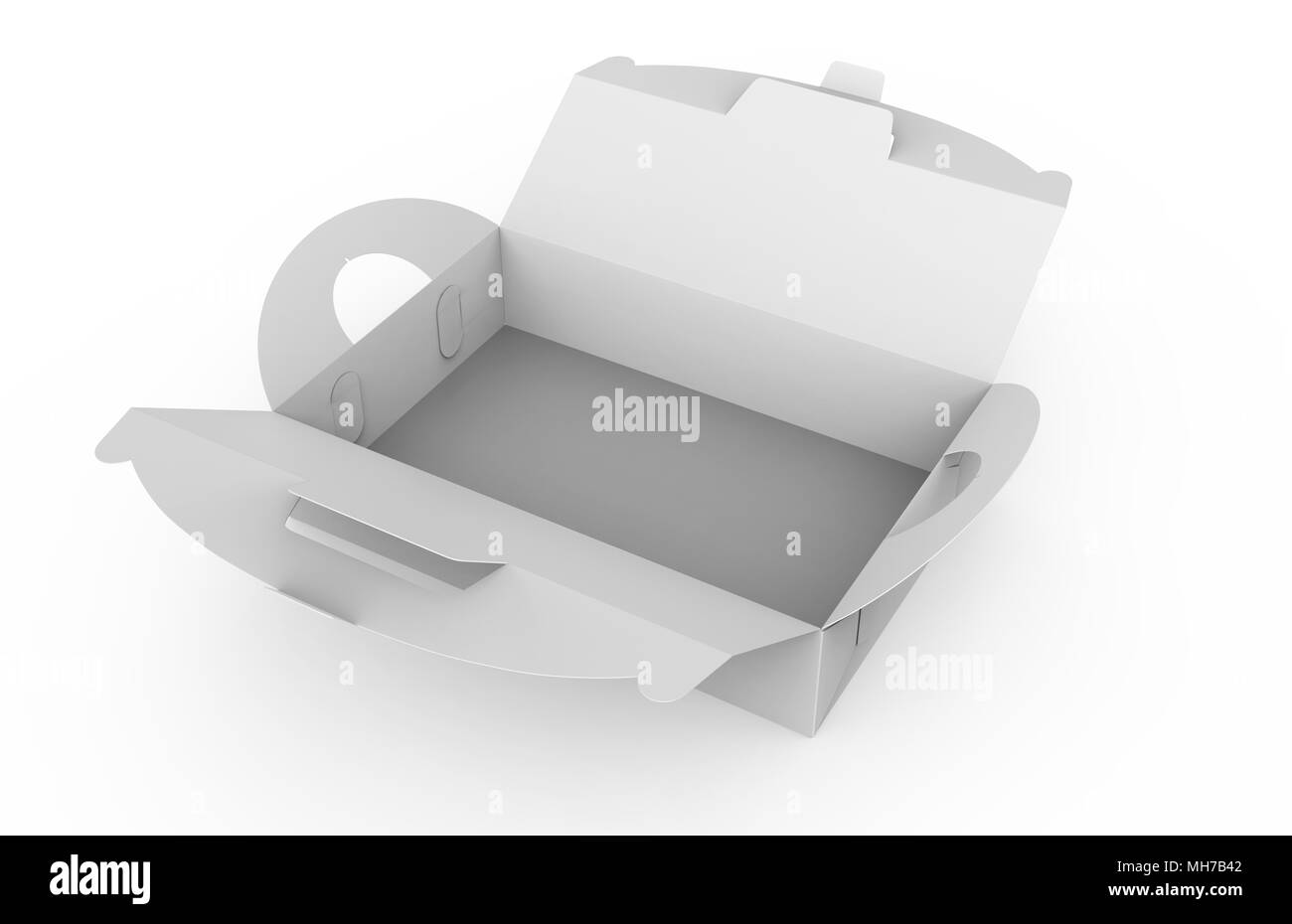 Blank open paper box with handle, gift or food carton package in 3d ...
