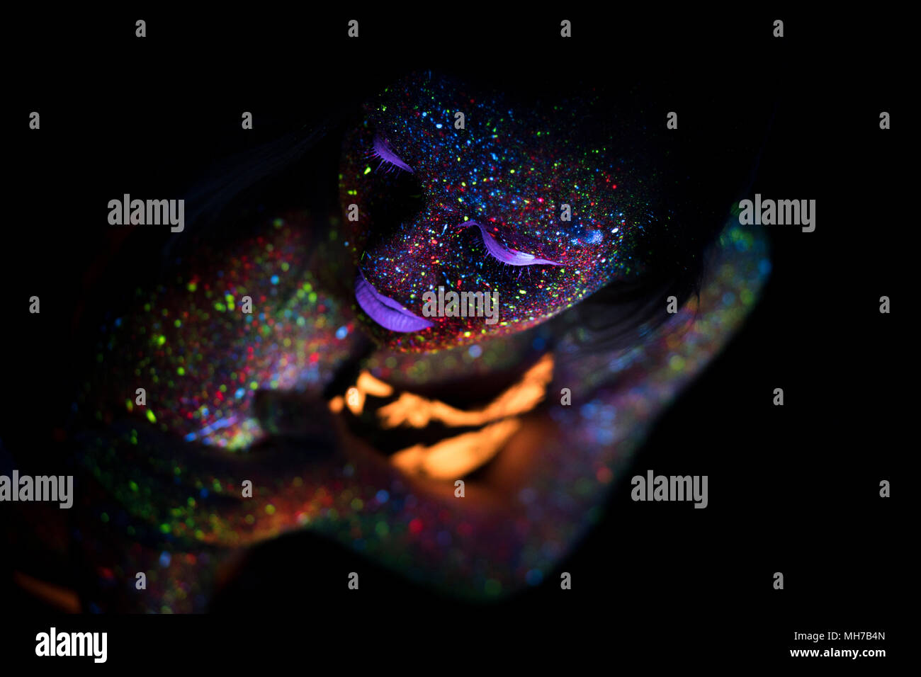 Portrait of Beautiful Fashion Woman in Neon UF Light. Model Girl with ...