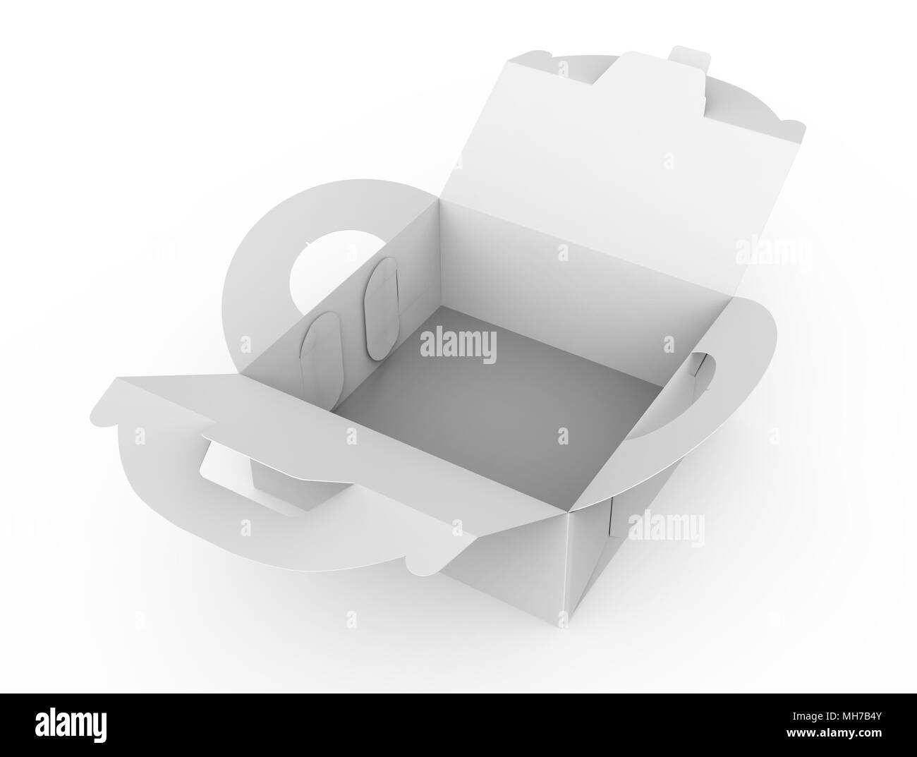 Blank open paper box with handle, gift or food carton package in 3d ...