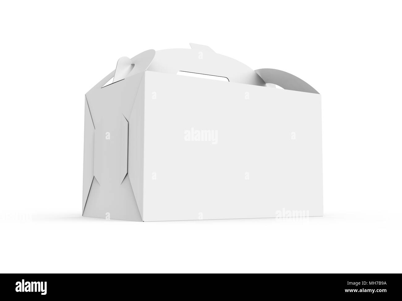Blank paper box with handle, gift or food carton package in 3d render ...