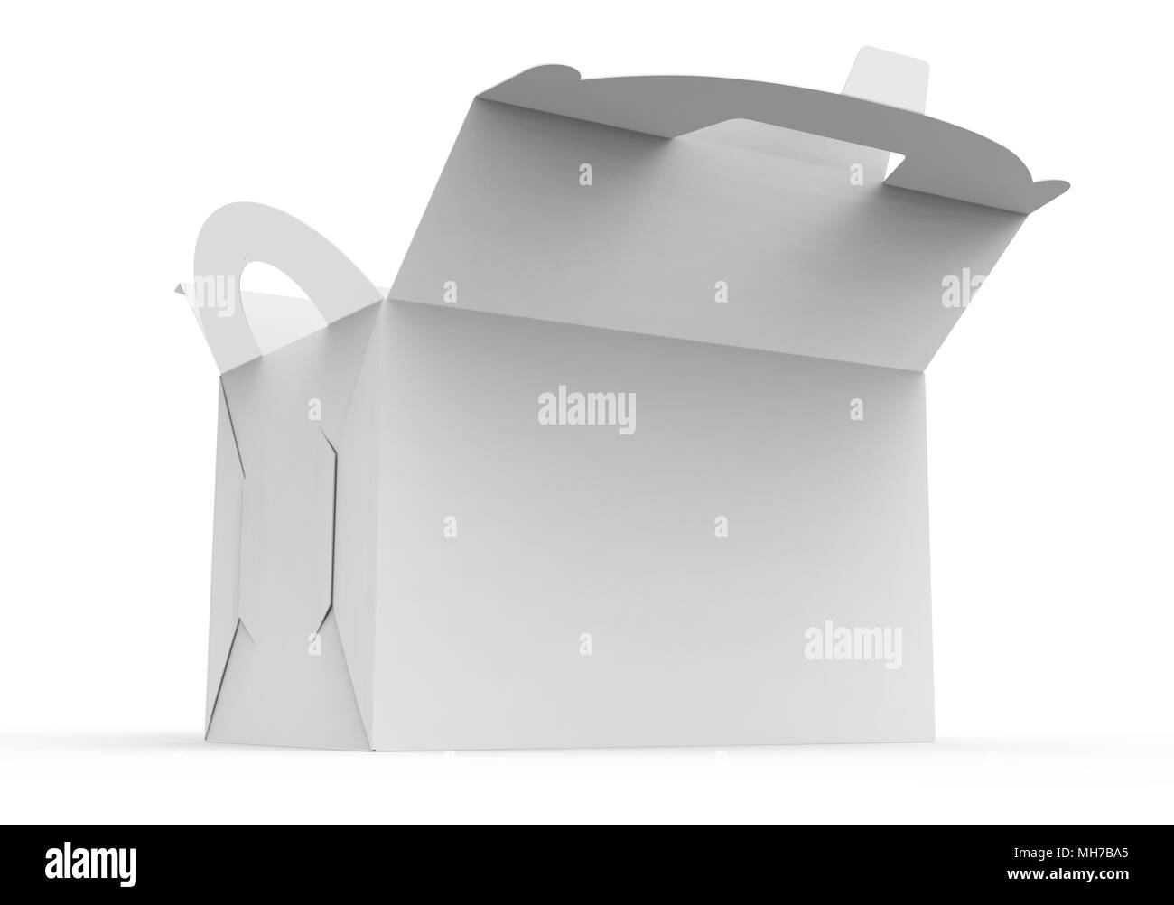 Blank open paper box with handle, gift or food carton package in 3d ...