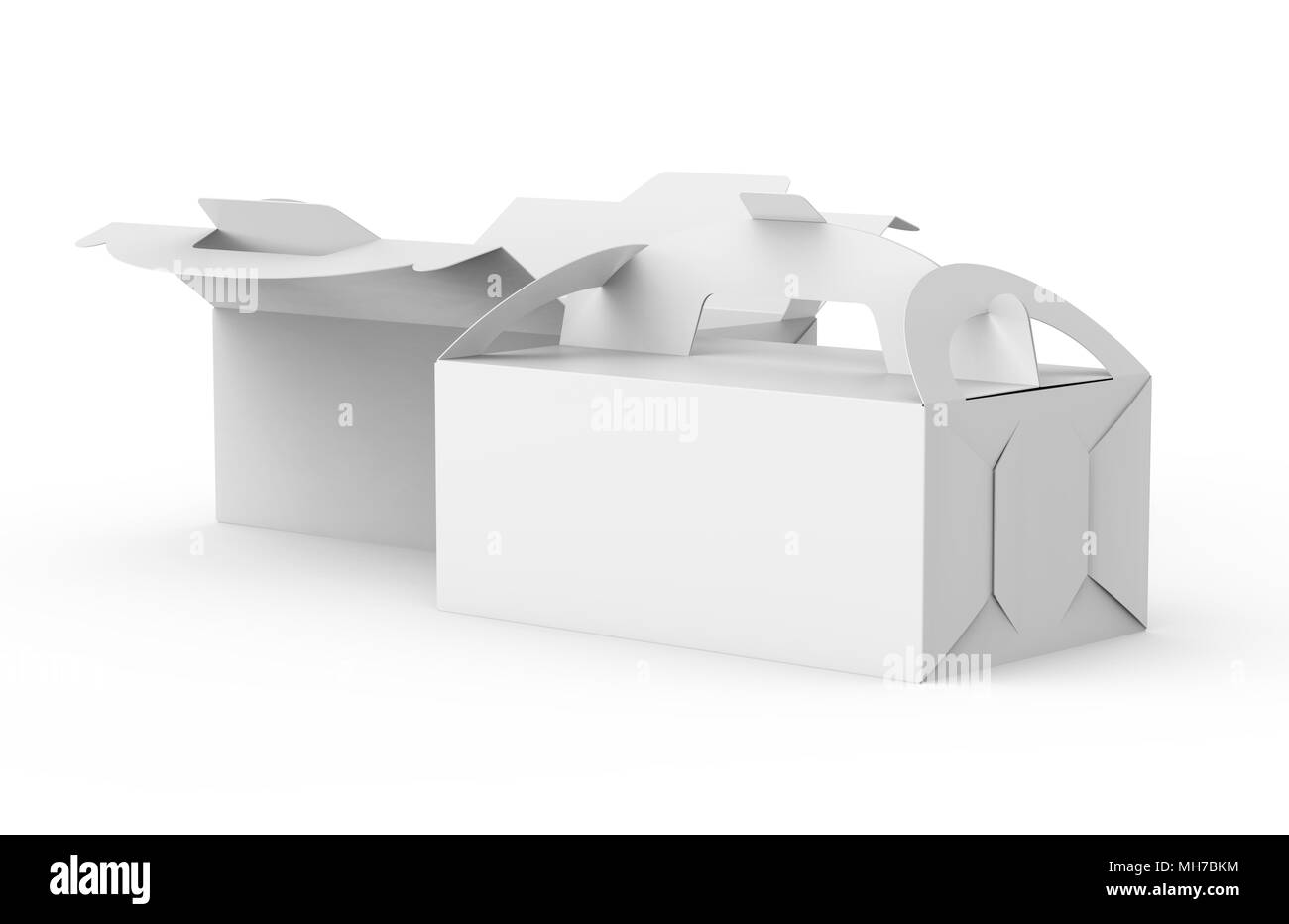 White boxes with handle, gift or food carton package in 3d render for ...