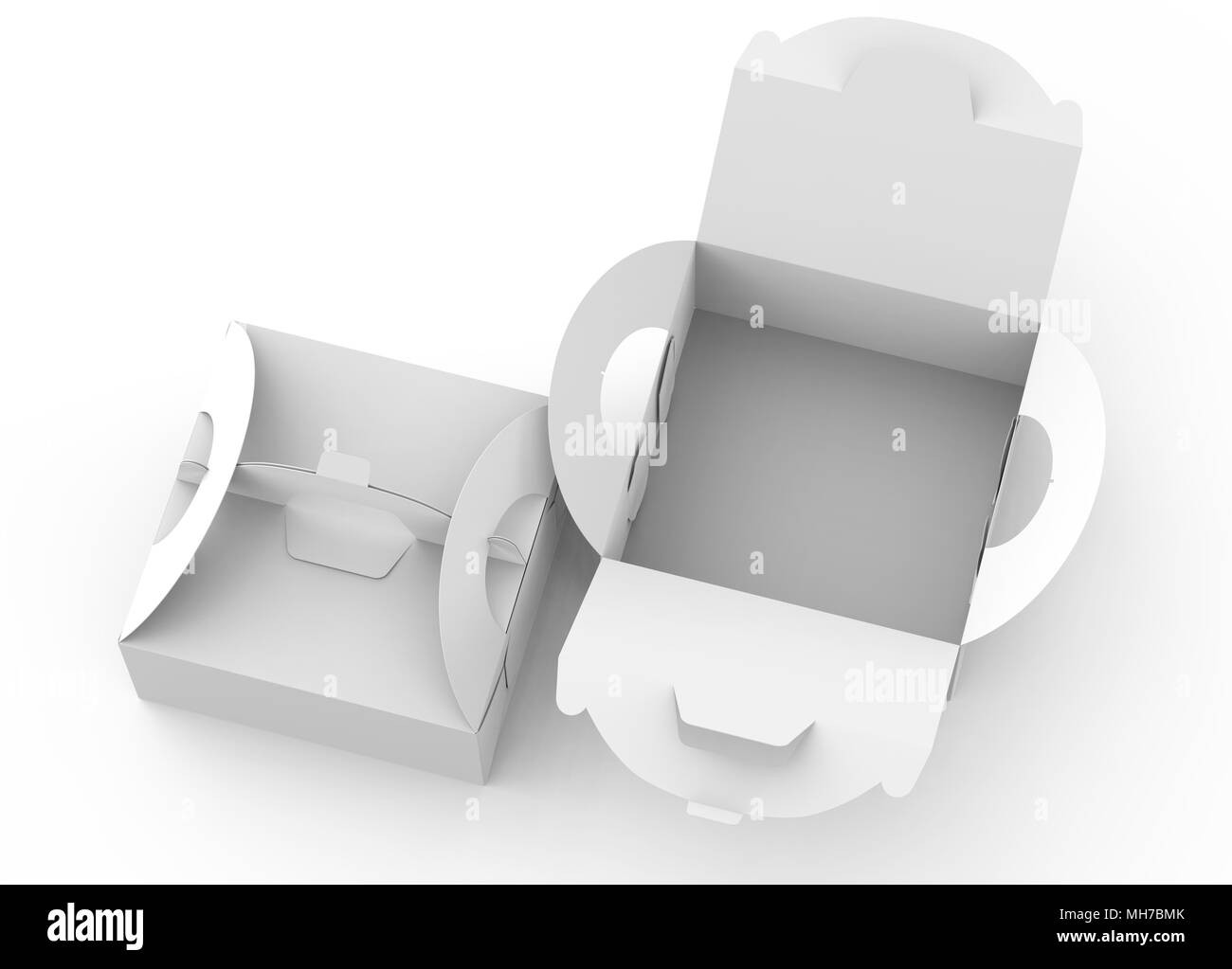 White boxes with handle, gift or food carton package in 3d render for ...
