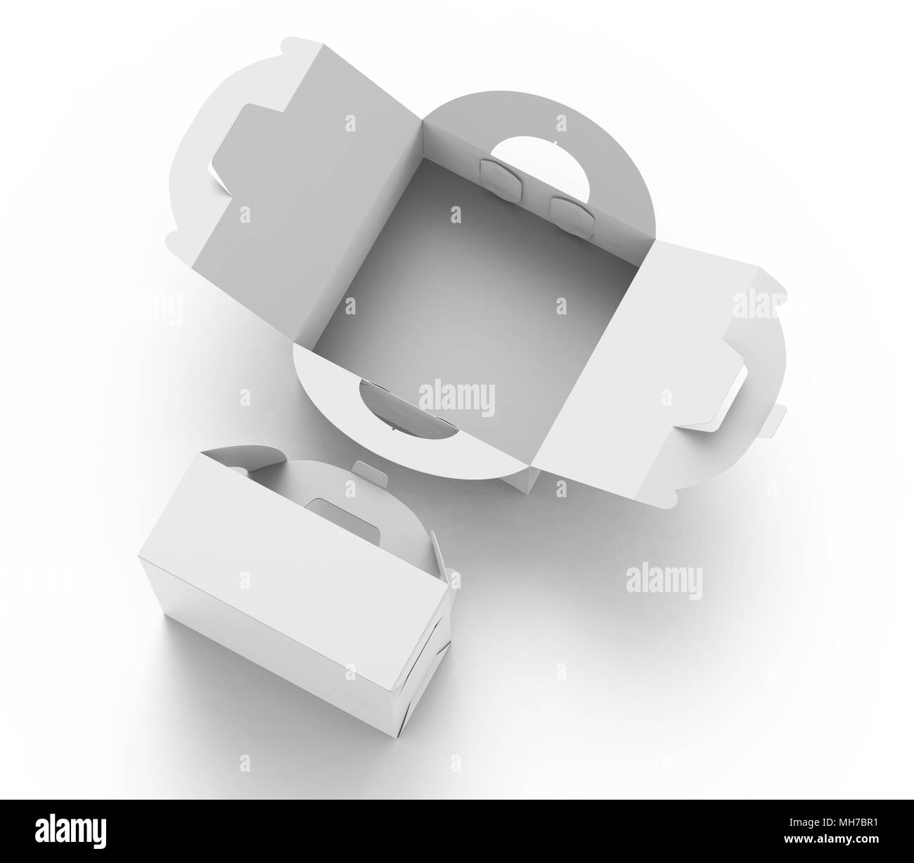 White box with handle, gift or food carton package set in 3d render for ...