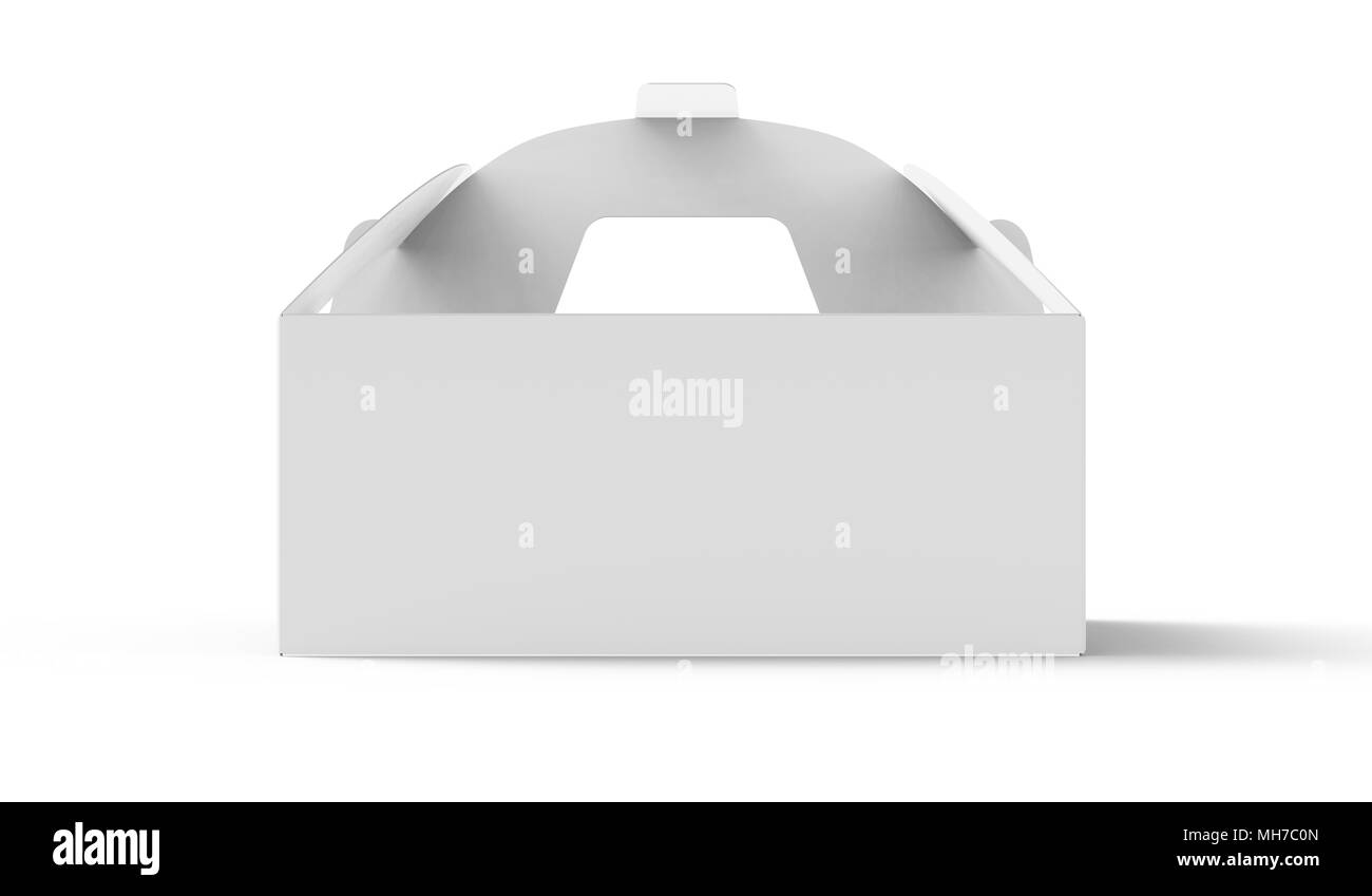 White box with handle, gift or food carton package in 3d render for ...