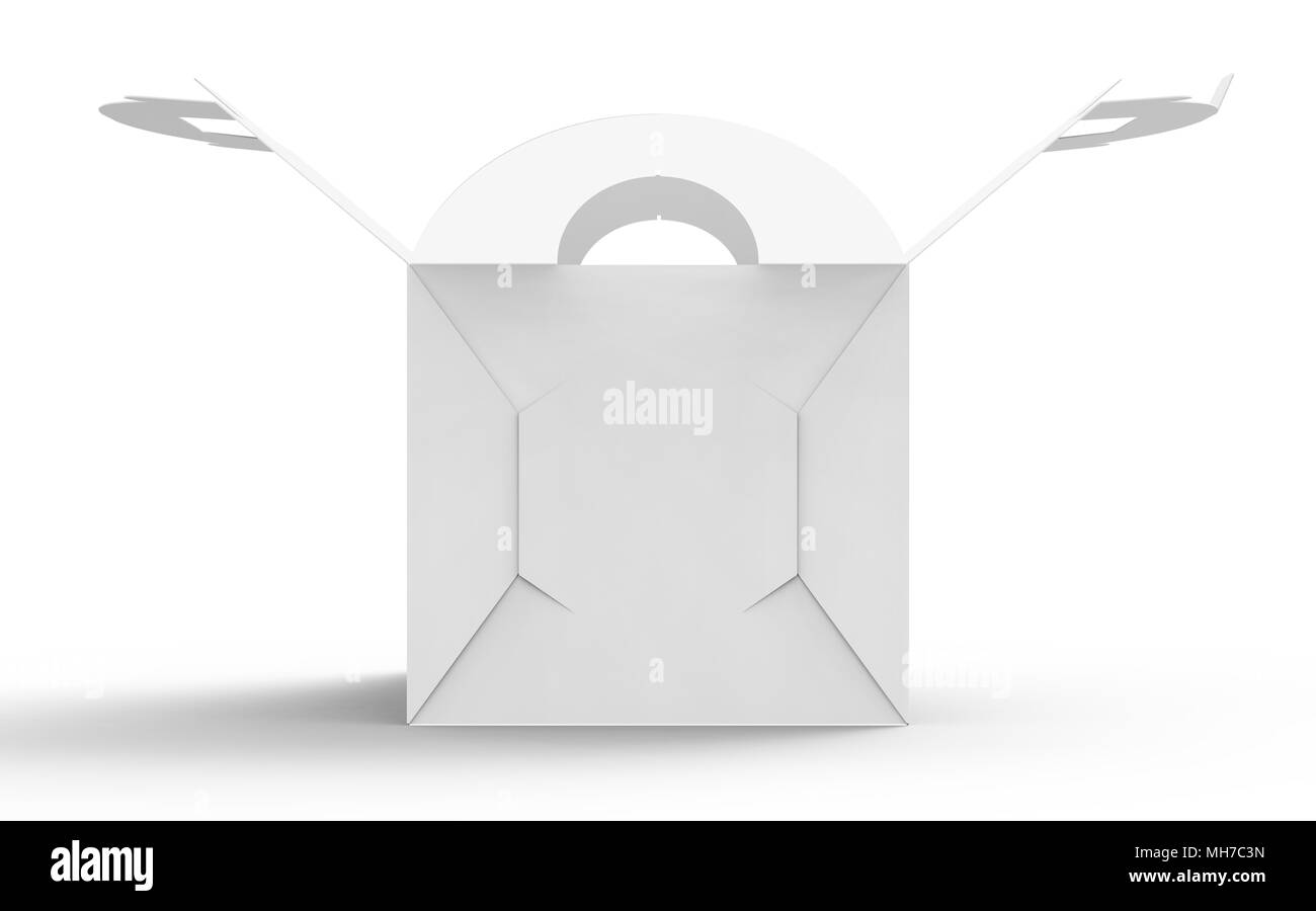 White box with handle, gift or food carton package in 3d render for ...